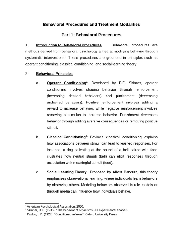 Behavioral Procedures and Treatment Modalities | PDF