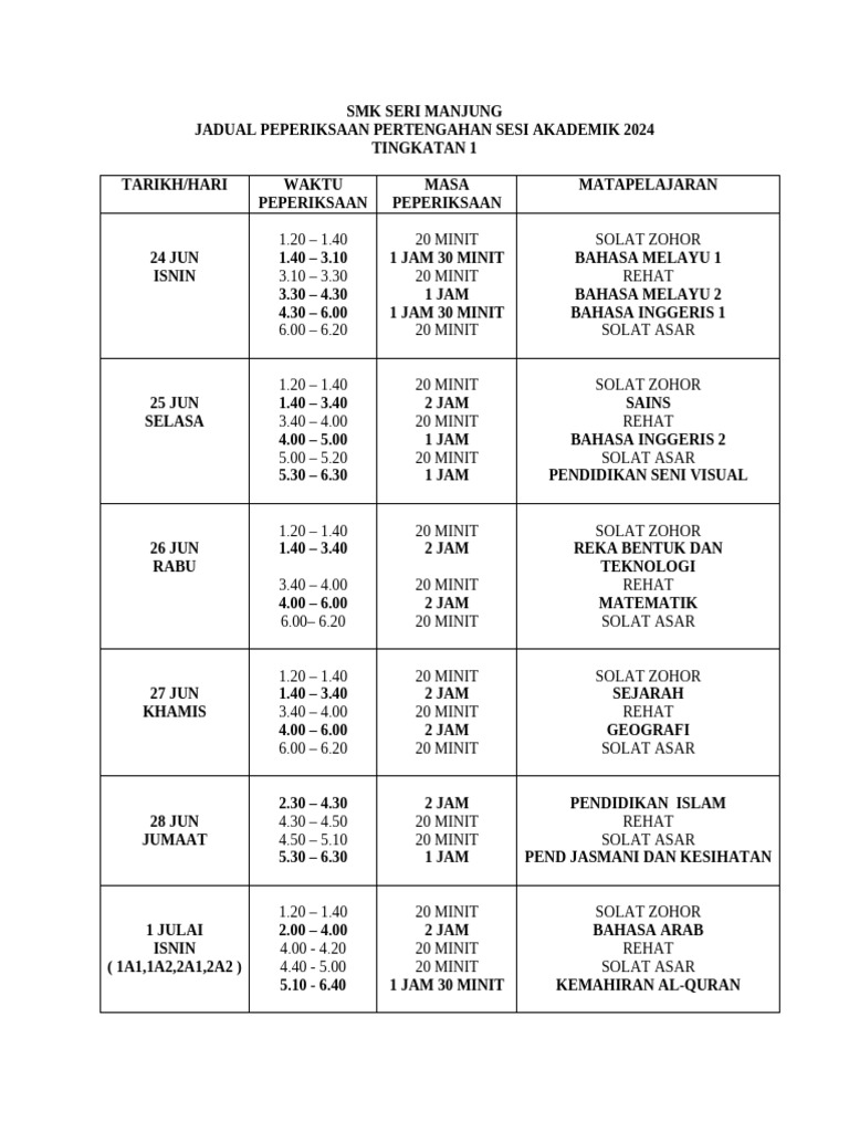 Jadual Exam PPT 2024 | PDF