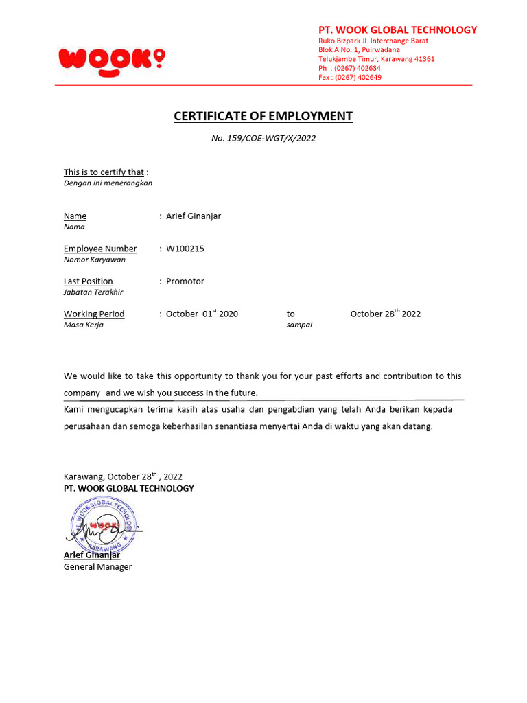 Paklaring Wook Global Technology | PDF