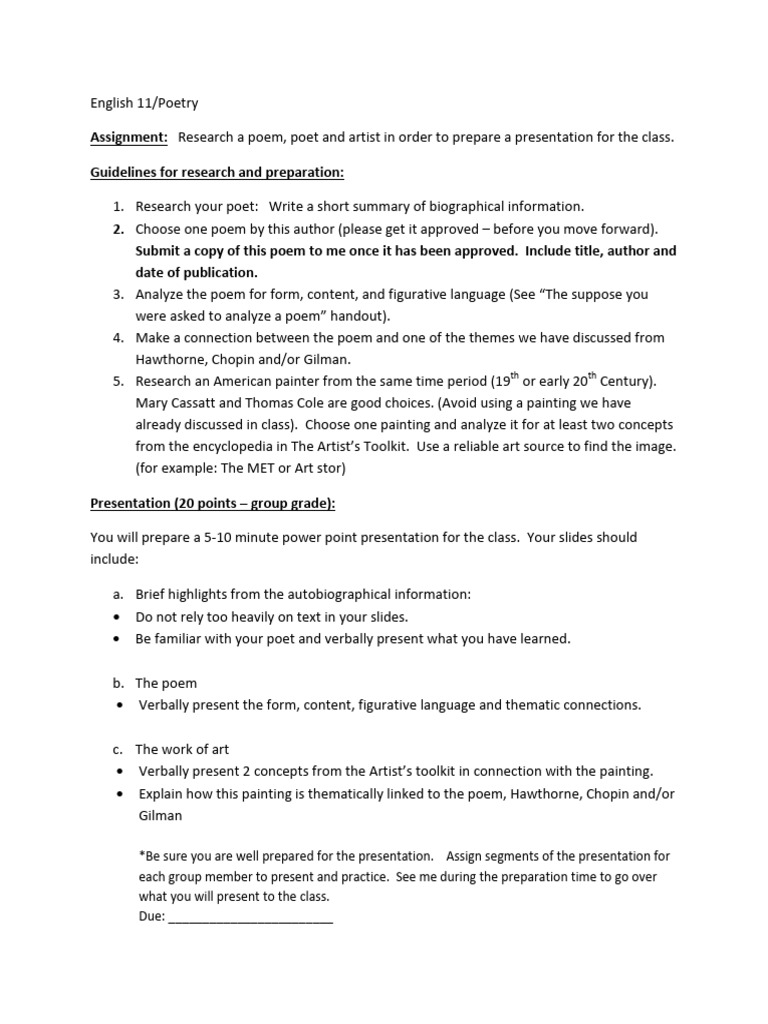 Poetry and Art Assignment | PDF | Poetry | Paragraph