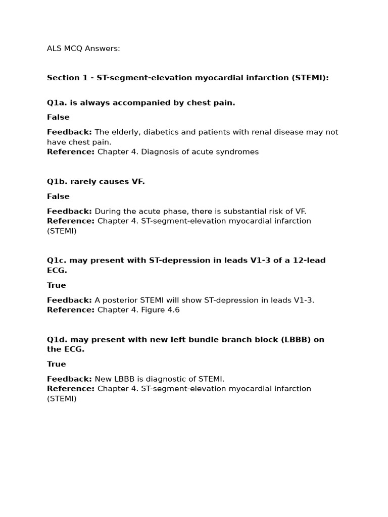 ALS MCQ Answers | PDF | Cardiac Arrest | Wellness
