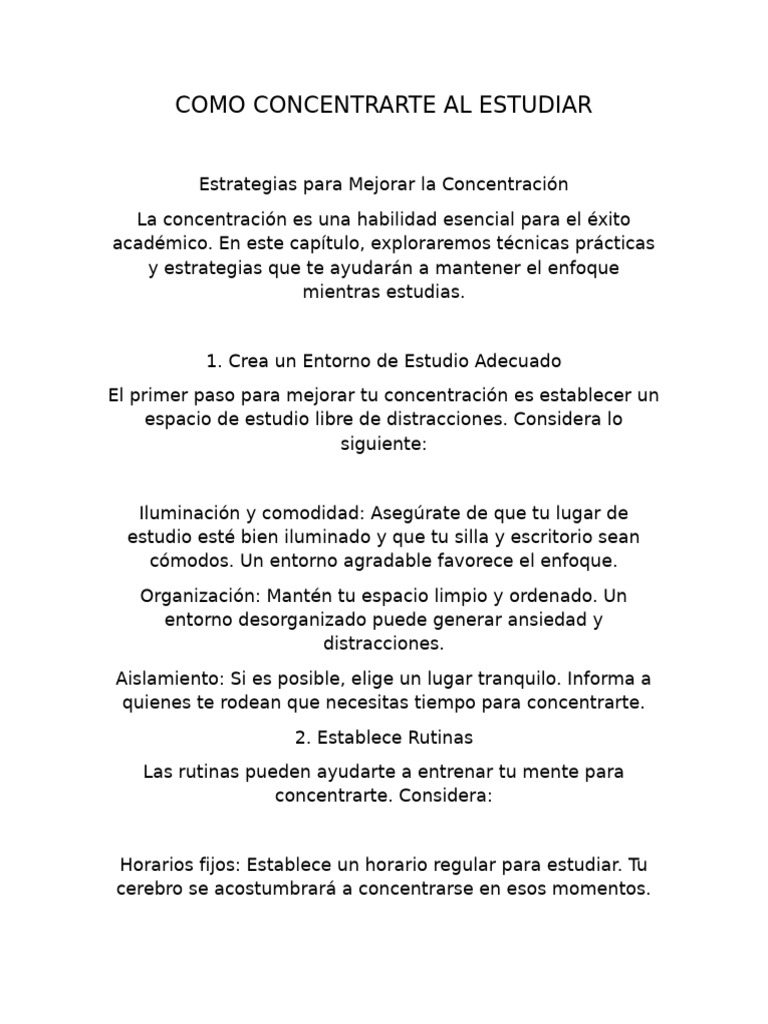 Como Concentrarte Al Estudiar | PDF