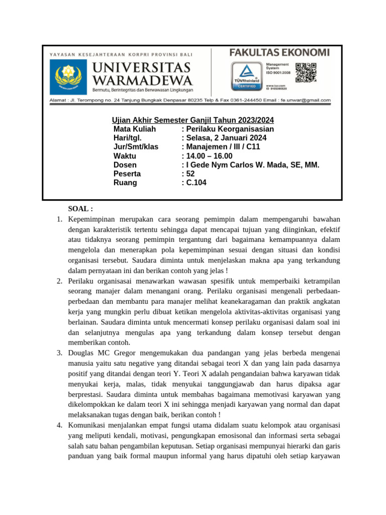 UAS Perilaku Organisasi C11 3 | PDF