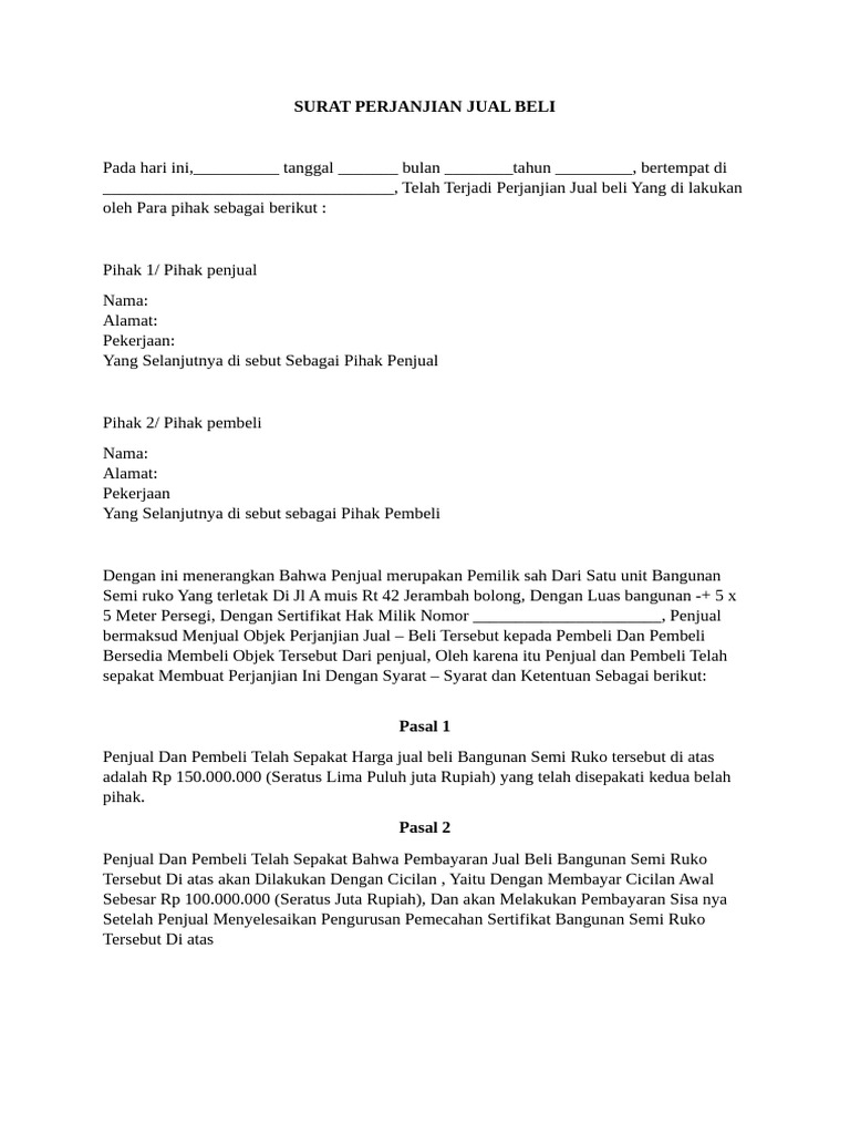 SURAT PERJANJIAN JUAL BELI Bru | PDF