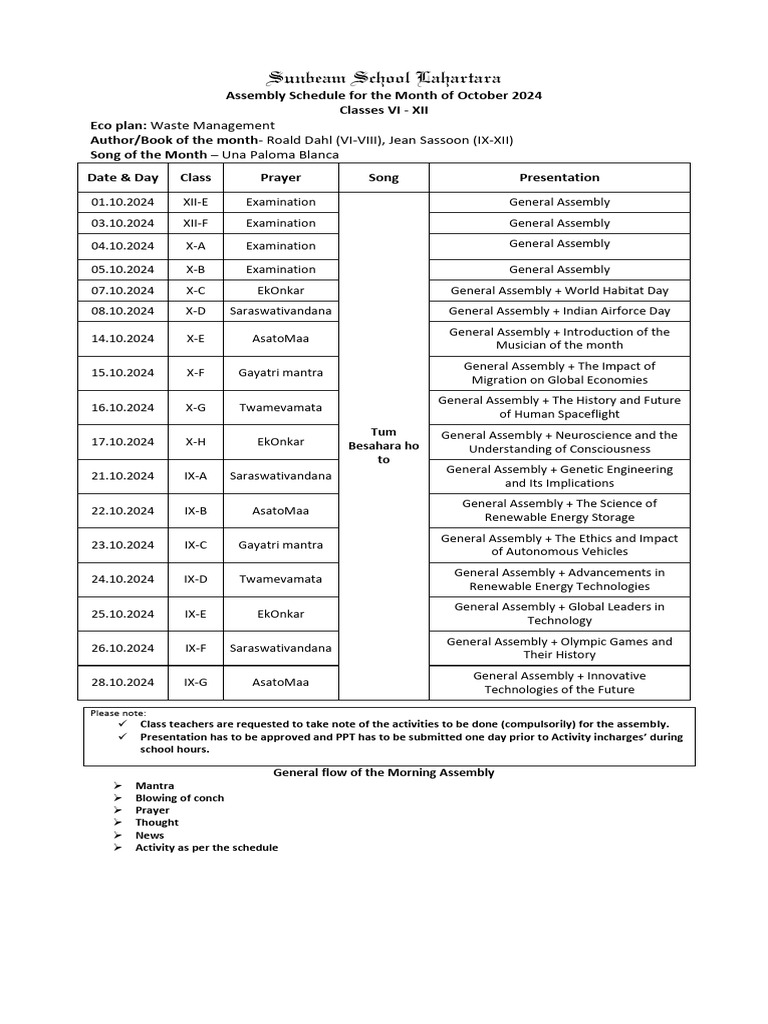 Senior Assembly Schedule - October | PDF