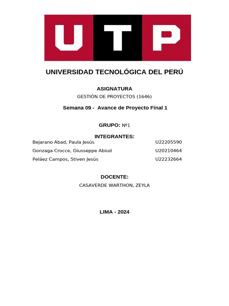 Semana 05 - Tema 04 - Tarea - Avance de Proyecto Final 1 - IYEFQT | PDF | Calidad (comercial ...