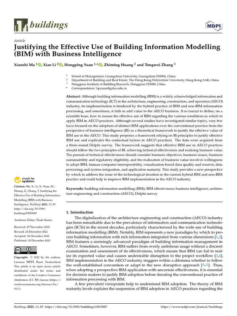Justifying The Effective Use of Building Information Modelling (BIM ...