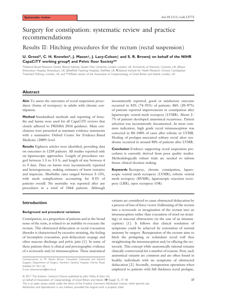 Surgery For Constipation - Systematic Review and Practice ...