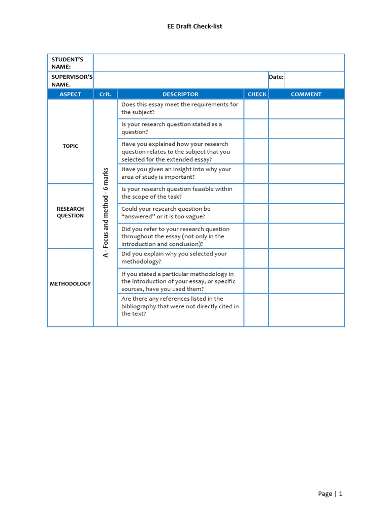 EE Draft Checklist 1 | PDF