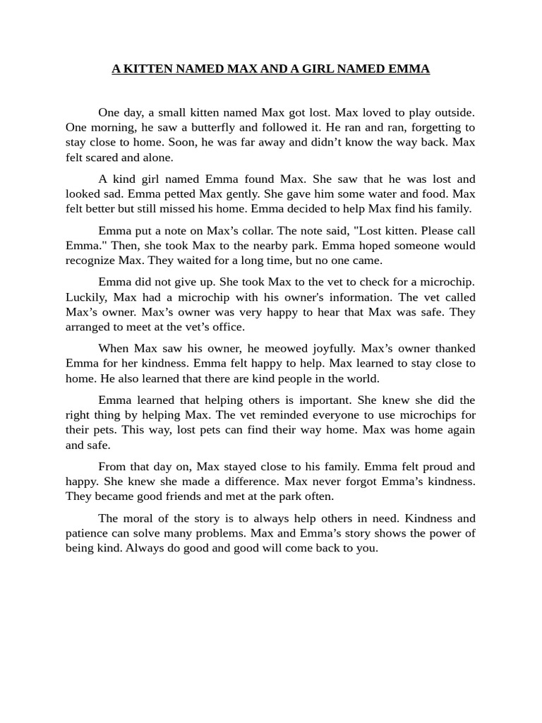 A Kitten Named Max and A Girl Named Emma | PDF