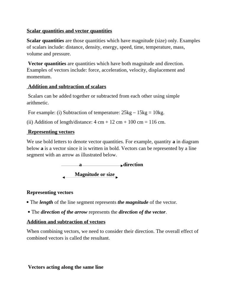 Scalar Quantities and Vector Quantities Notes | PDF