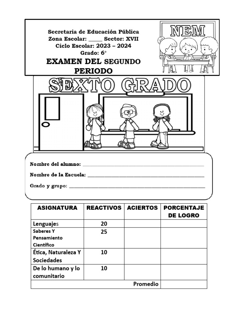 Examen Segundo Período 6° Grado 2023-2024 | PDF