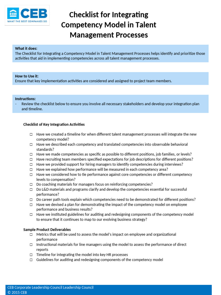 5.1 Checklist For Integrating Competency Model | PDF | Talent ...