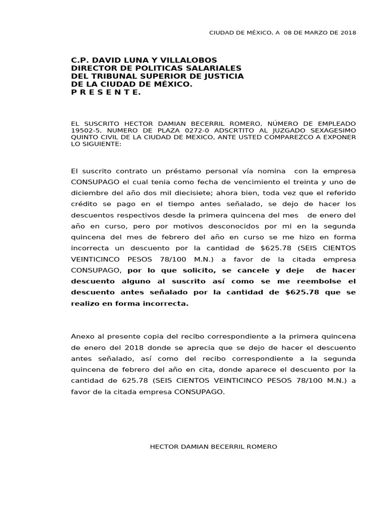 Escrito Devolucion de Efectivo | PDF