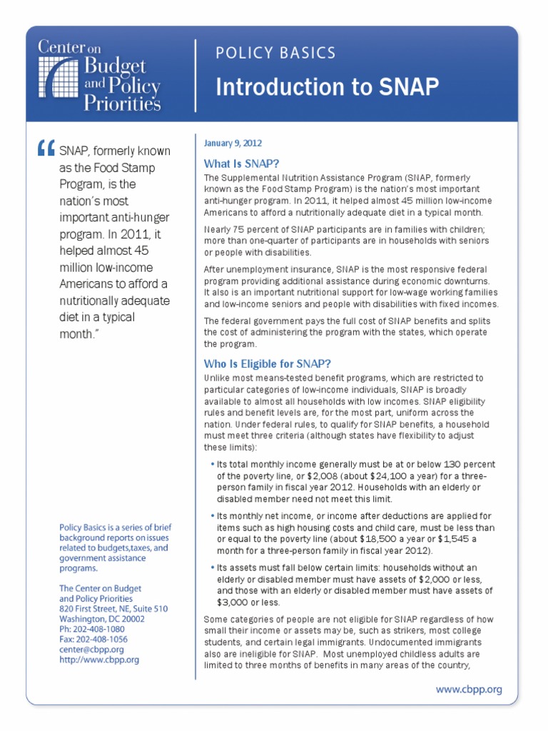 Introduction To SNAP: Policy Basics | PDF | Supplemental Nutrition ...