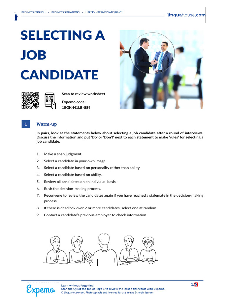 Selecting A Job Candidate American English Student B2 C1 | PDF | Career ...