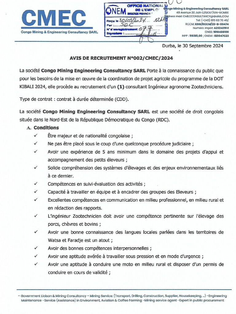 Avis de Recrutement Cmec 002 Pub | PDF