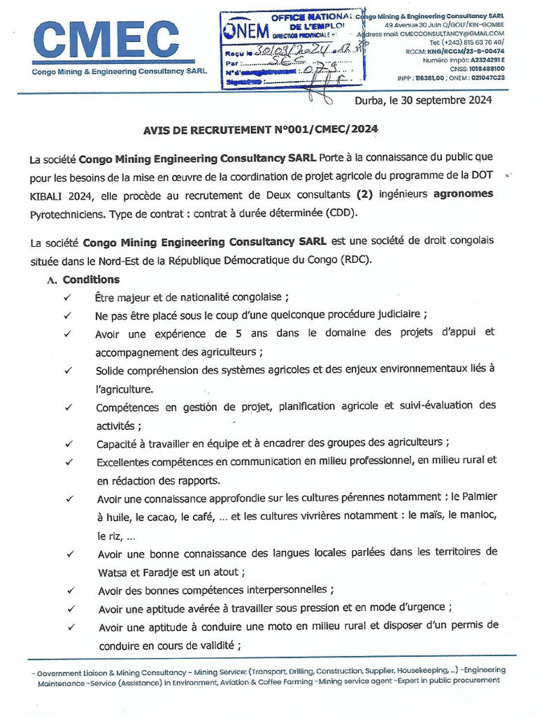 Avis de Recrutement Cmec 001 Pub | PDF