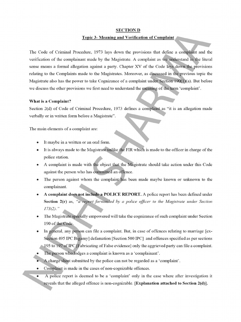 Meaning and Verification of Complaint | PDF