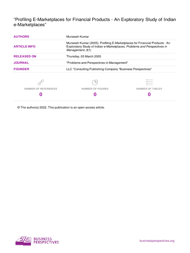 Profiling Emarkeplaces For Financial Products | PDF