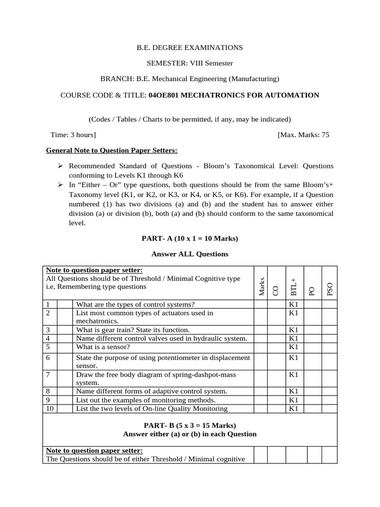 Mechatronics-VIII Sem | PDF