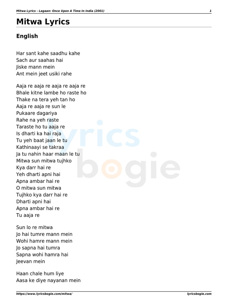Mitwa Lyrics | PDF