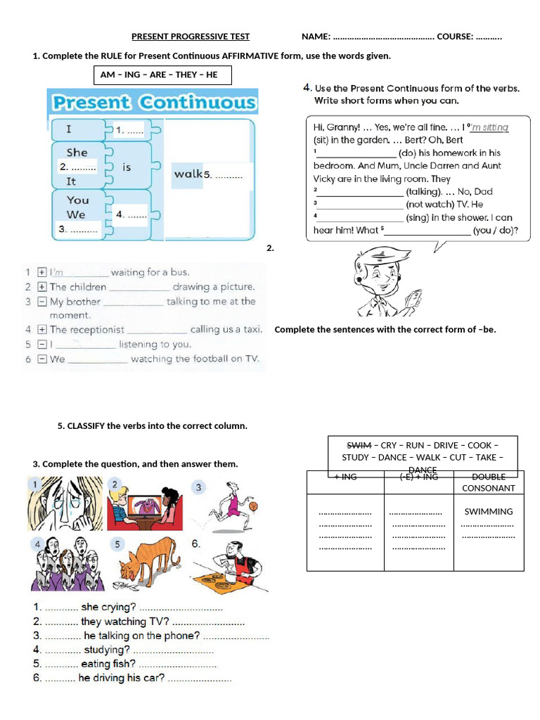 Present Progressive Test | PDF