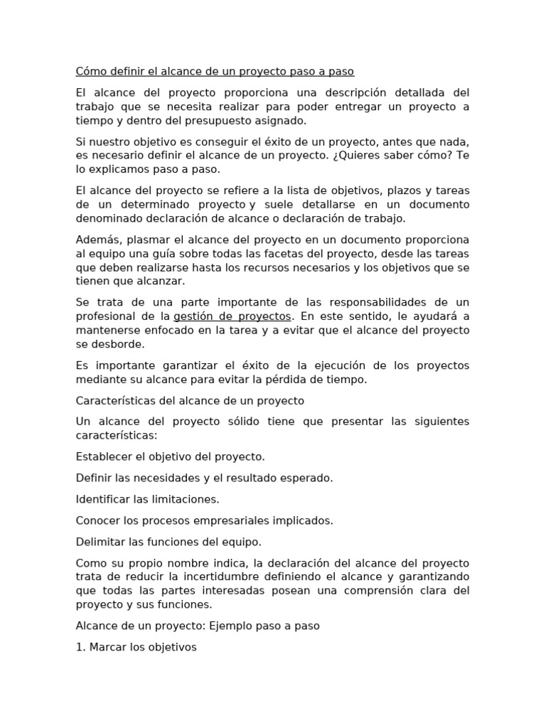Cómo definir el alcance de un proyecto paso a paso | PDF