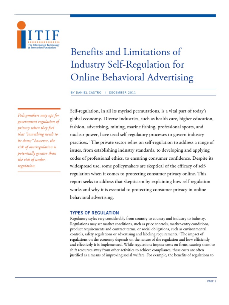 Benefits and Limitations of Industry Self-Regulation For Online ...