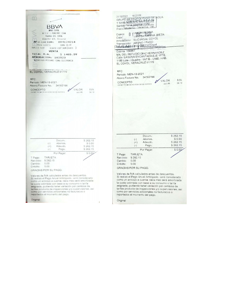 Recibos de Pago Agua y Constancia de No Adeudo | PDF