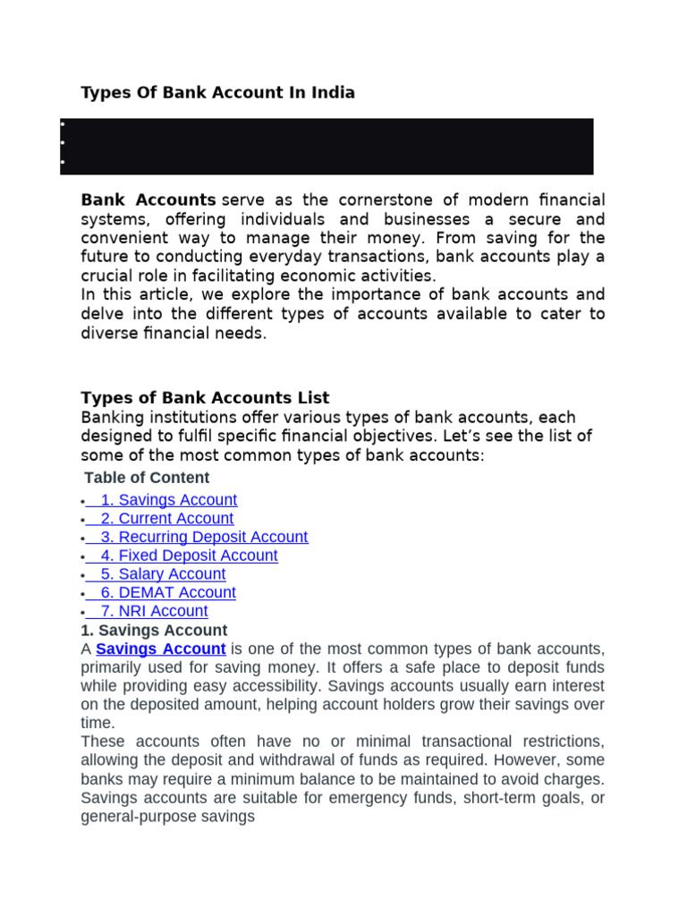 Types Of Bank Account In India | PDF