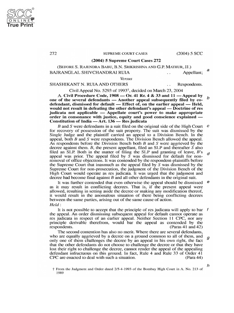 Bajranglal Shivchandrai Ruia v. Shashika ..., (2004) 5 SCC 272-1 | PDF