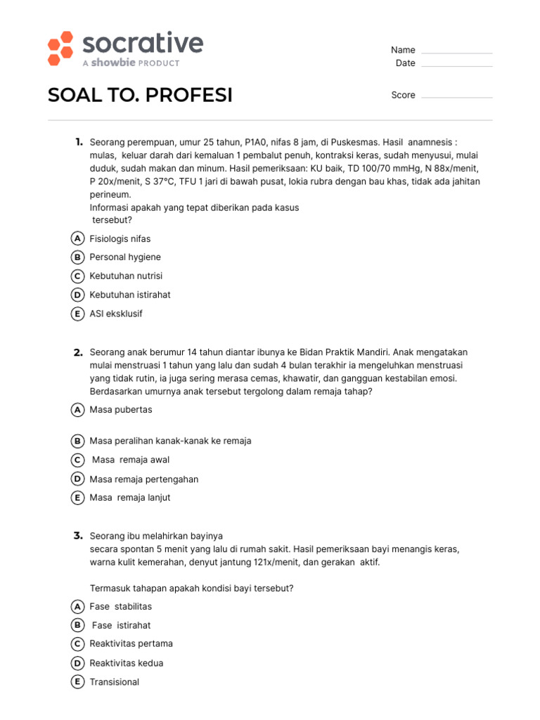 Quiz - SOAL TO. PROFESI | PDF