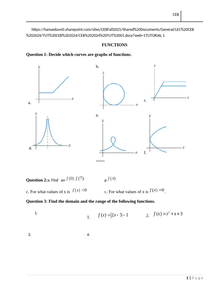 Ceb 2024 Tut 01 | PDF | Function (Mathematics) | Mathematical Analysis