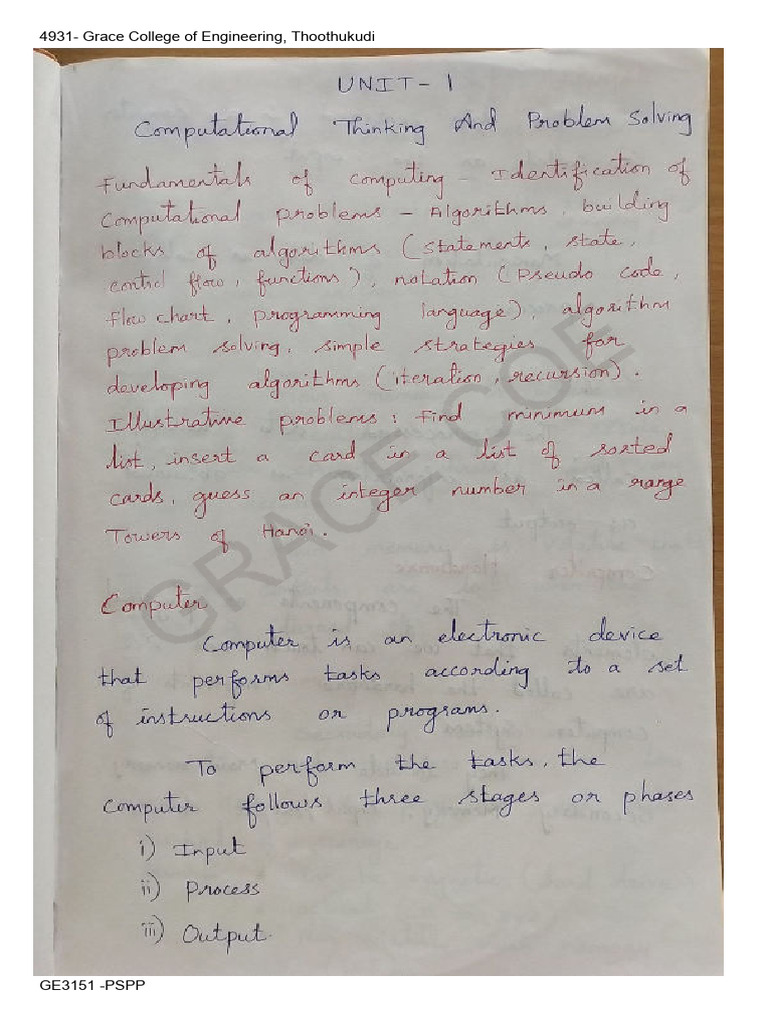 I H&s Ge3151 PSPP Unit-1 | PDF