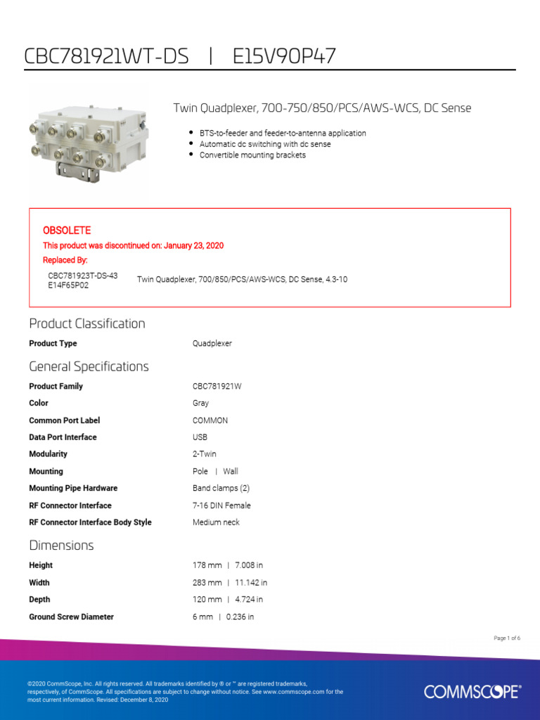 cbc781921wt-ds - Twin Quadplexer Product-Specifications | PDF