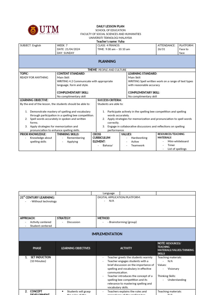 RPH F4 ENGLISH (4 Francis) - Sun | PDF