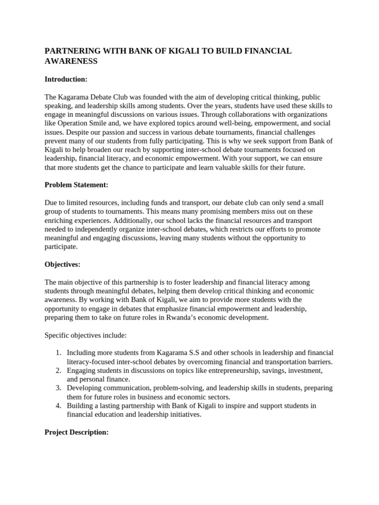 Partnering With Bank of Kigali To Build Financial Awareness | PDF