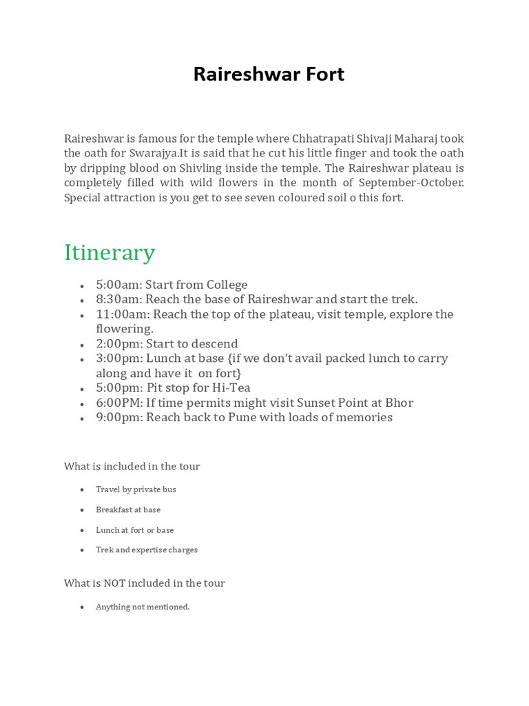 Raireshwar Fort Details | PDF