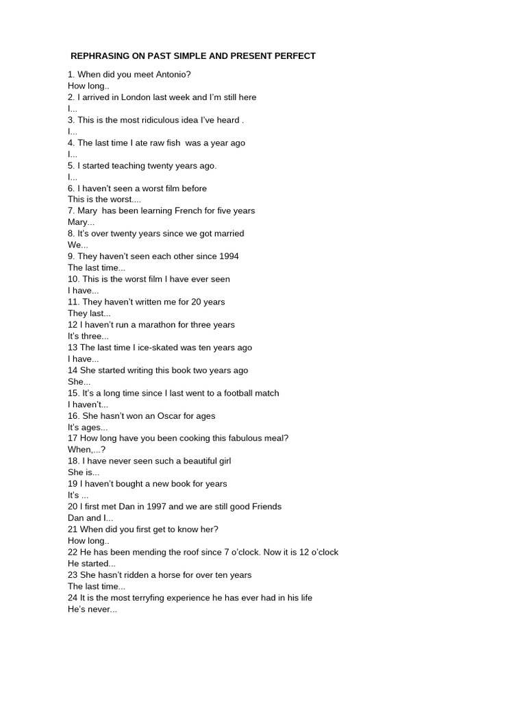 Rephrasing On Past Simple and Present Perfect | PDF | Art