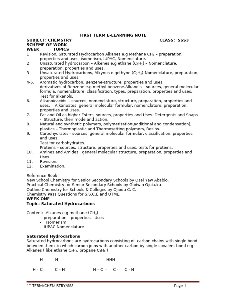 1st Term s3 Chemistry | PDF | Hydrocarbons | Alkane