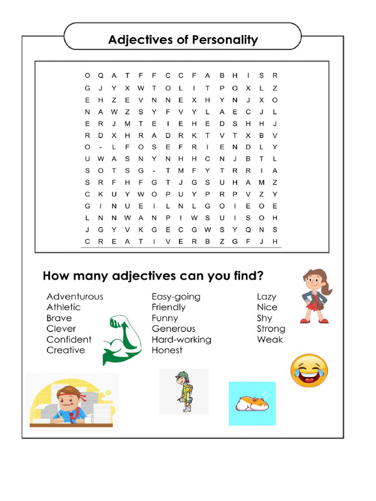 Personality Adjectives Wordsearch 6° ¡ | PDF
