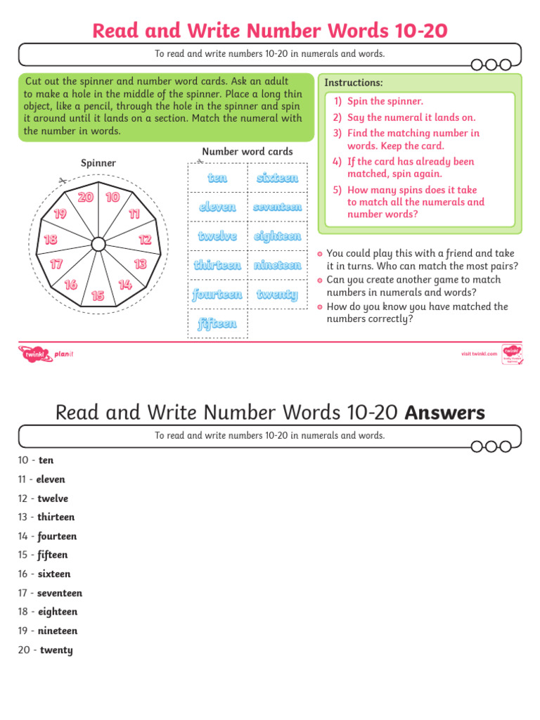 Read and Write Number Words 10-20 | PDF