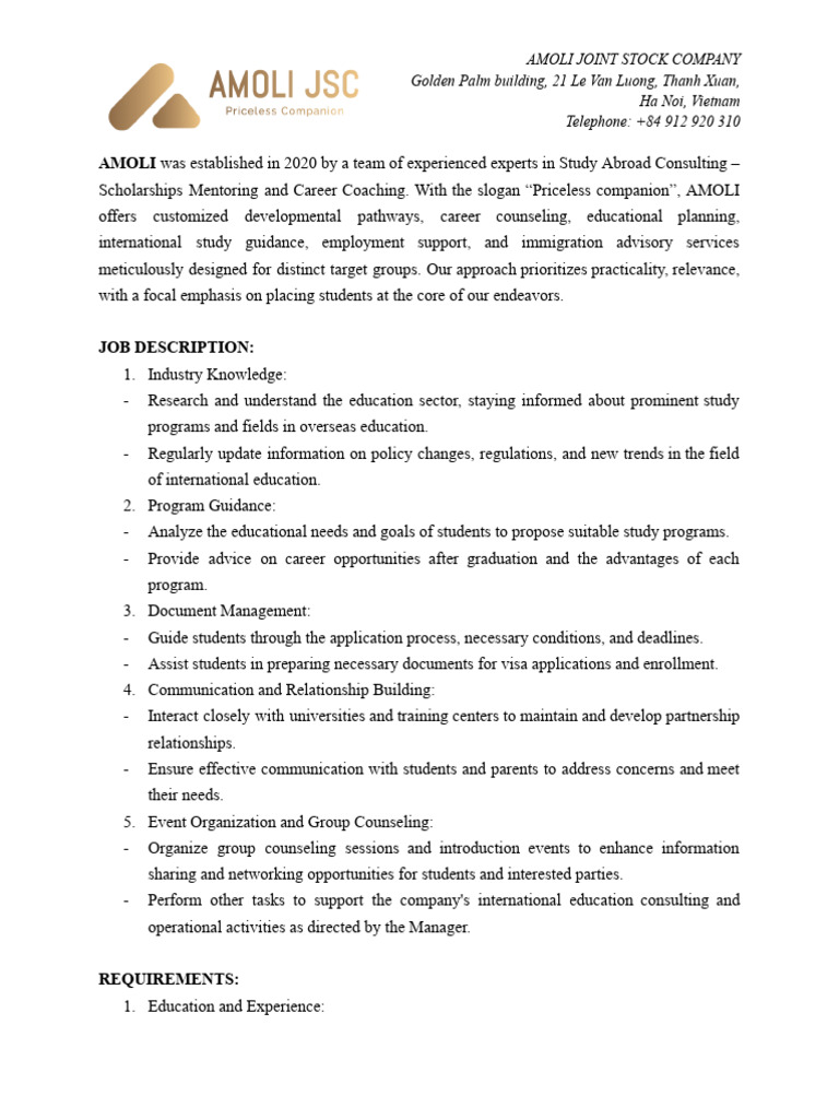 AMOLI's JD - Education Consultant | PDF