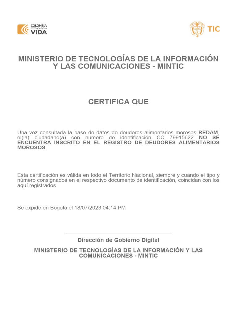 Certificado Redam | PDF