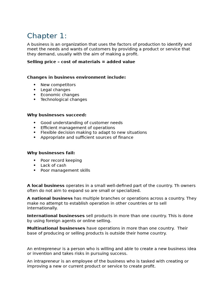 Business Notes 1 To 4 | PDF