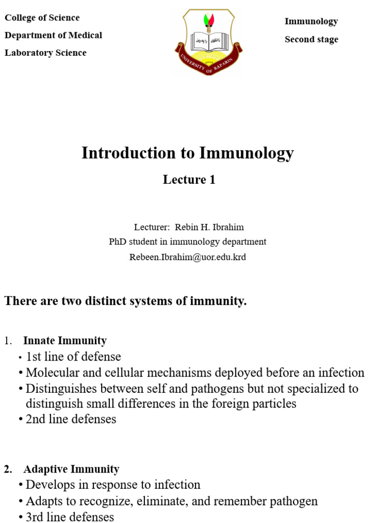 Lecture 1 Introduction To Immunology | PDF