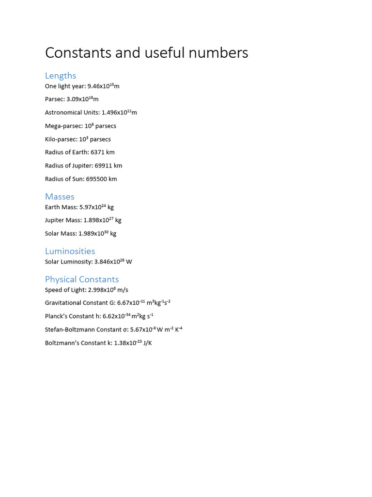 Constants and Useful Numbers | PDF