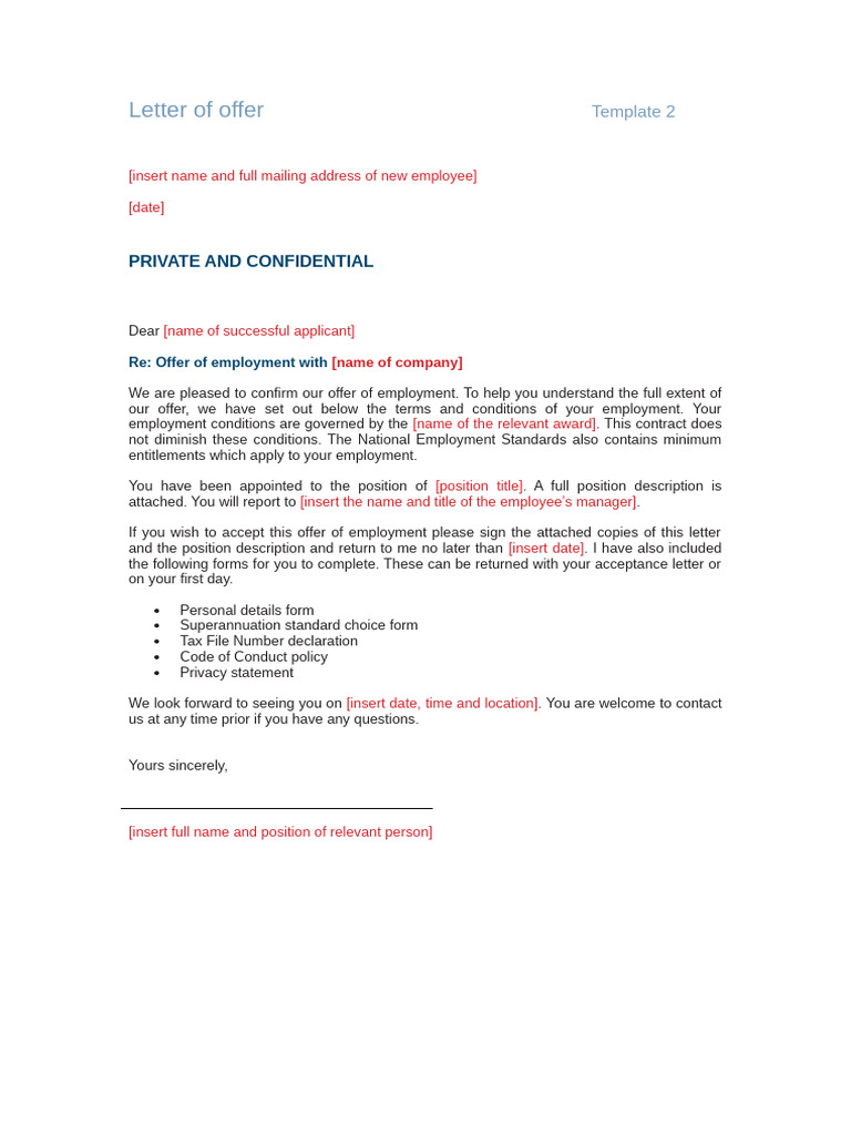 Letter of Offer Template 2 8 | PDF | Employment | Career & Growth
