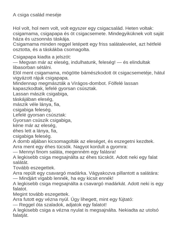 A Csiga Család Meséje | PDF